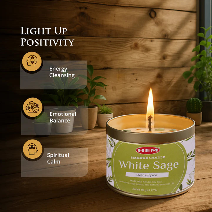 White Sage Smudge Candles Soy Wax Candles with Crystals – HEM Fragrances