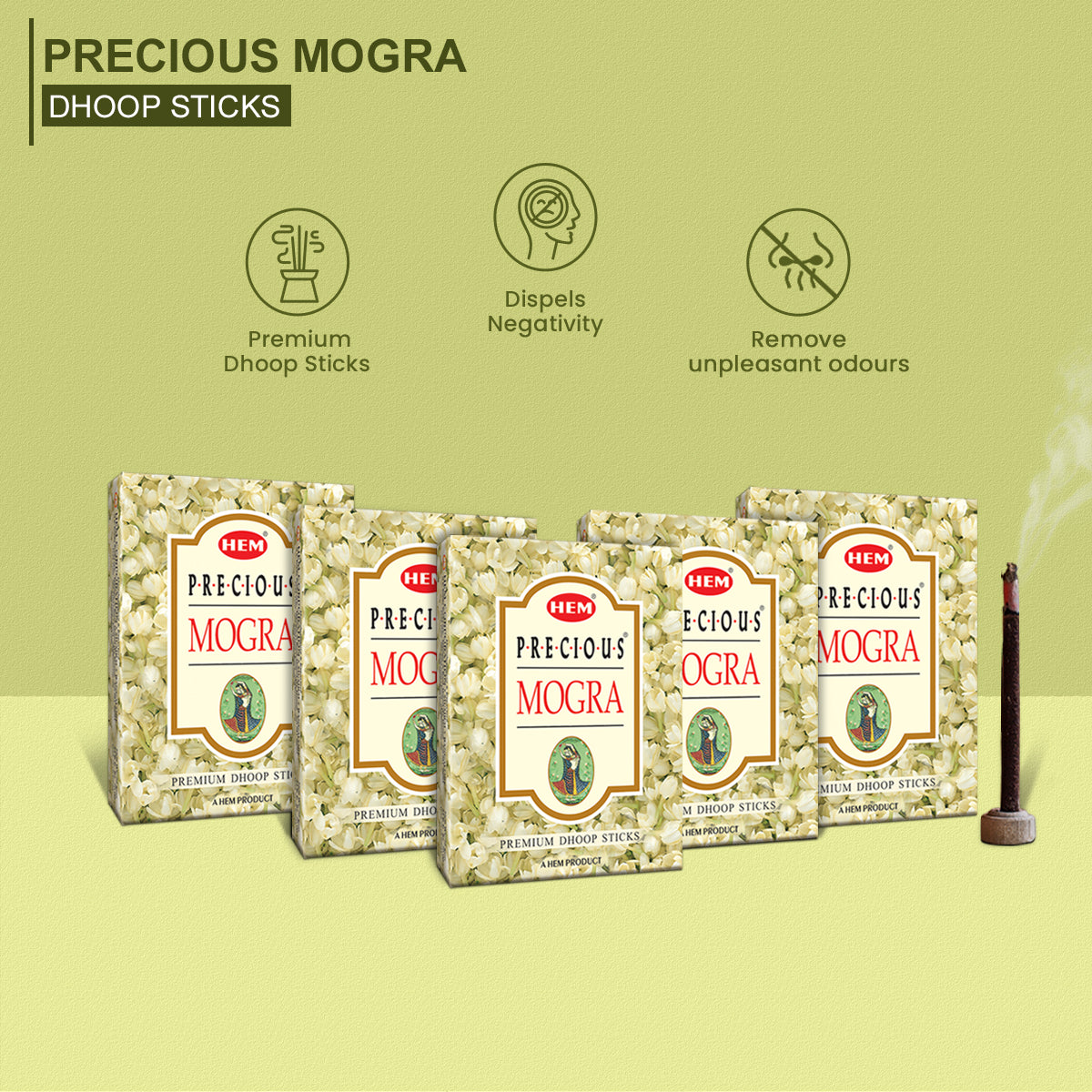 HEM Precious Mogra Dhoop Sticks - Pack of 5 (60g Each) – HEM Fragrances